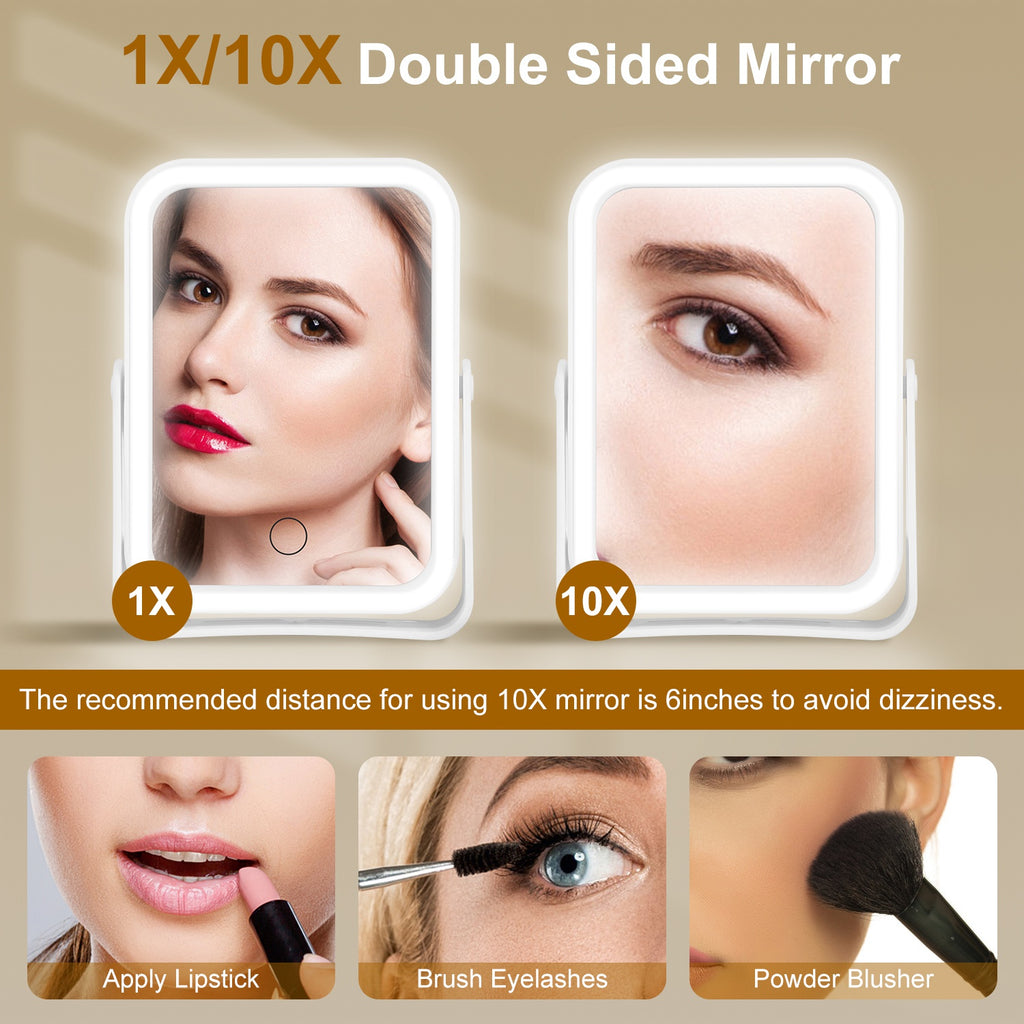 1Pc 10X Magnifying Lighted Makeup Mirror Double Sided Travel Makeup Mi ...